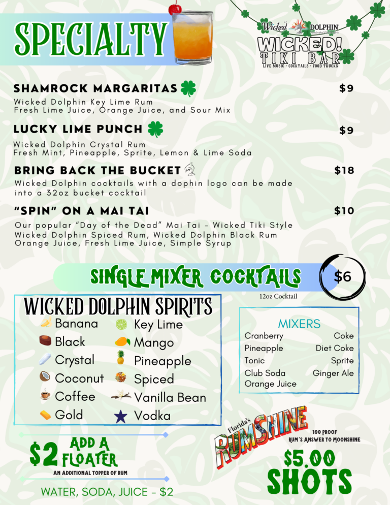 Tiki Cocktail Menu - Wicked Dolphin Rum